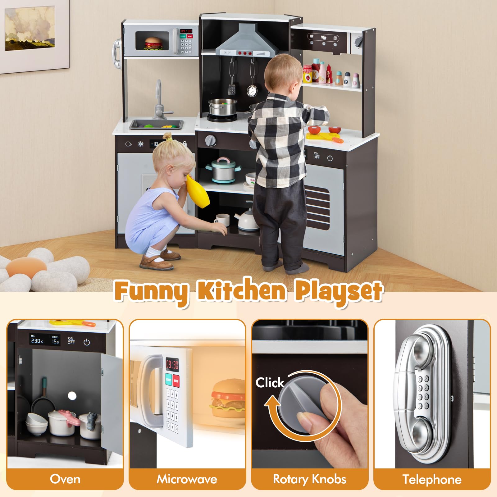 Snapklik.com : Corner Kids Kitchen Playset, Wooden Toy Kitchen Set w ...