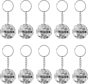 TEAONE Mini Mirror Disco Ball Keychains, 10 PCS Small Silver Ball ...