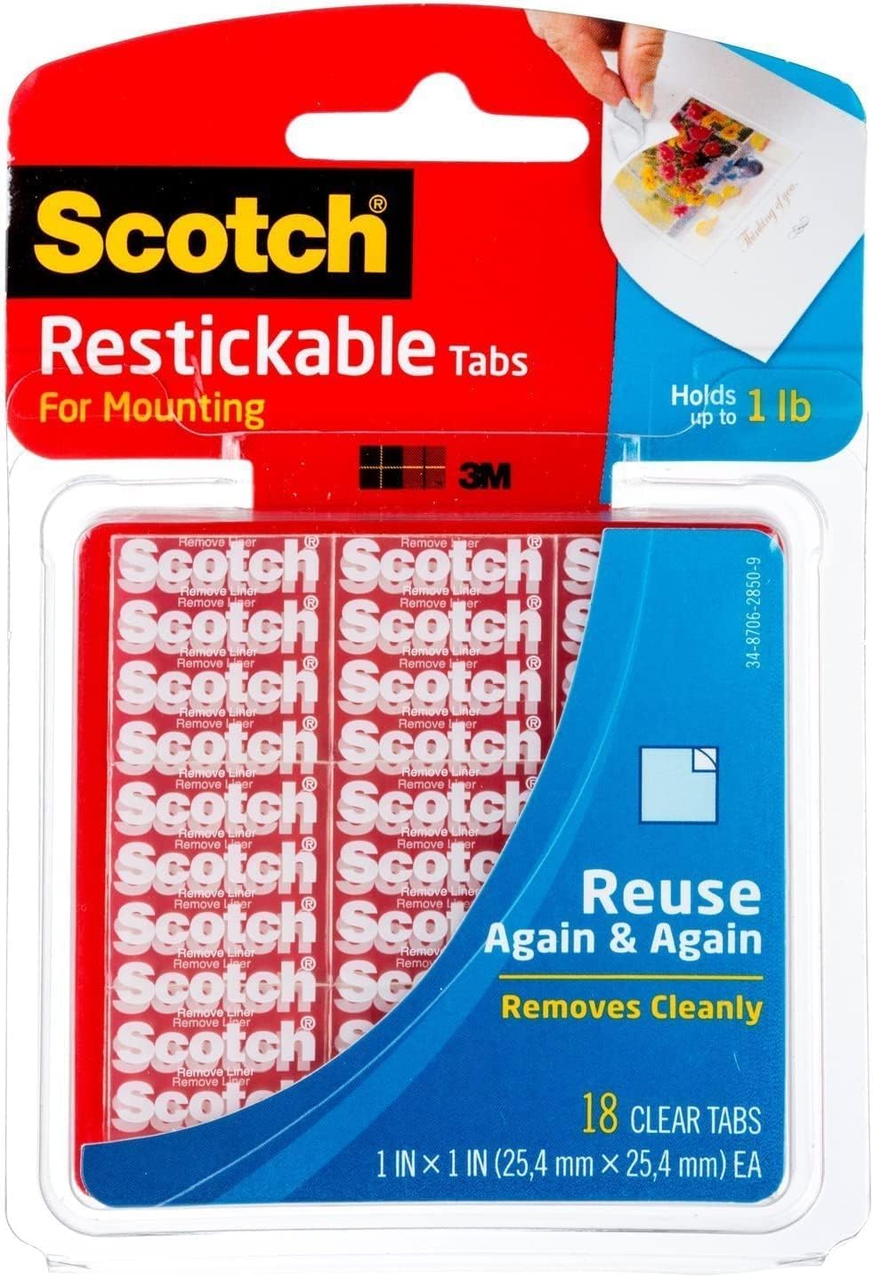 Scotch Restickable Tabs, 1-inch x 1-inch, Clear, 18-Tabs (R100) 2-Pack ...