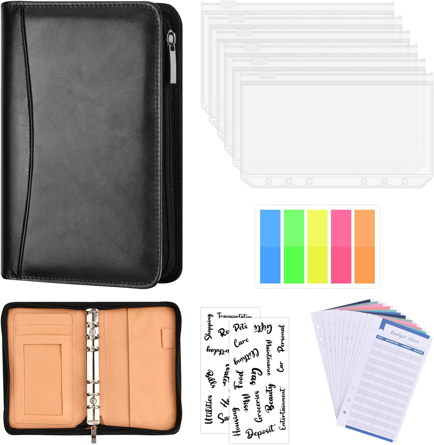 A6 Budget Binder with Cash Envelopes Budget Planner, Leather Ring ...