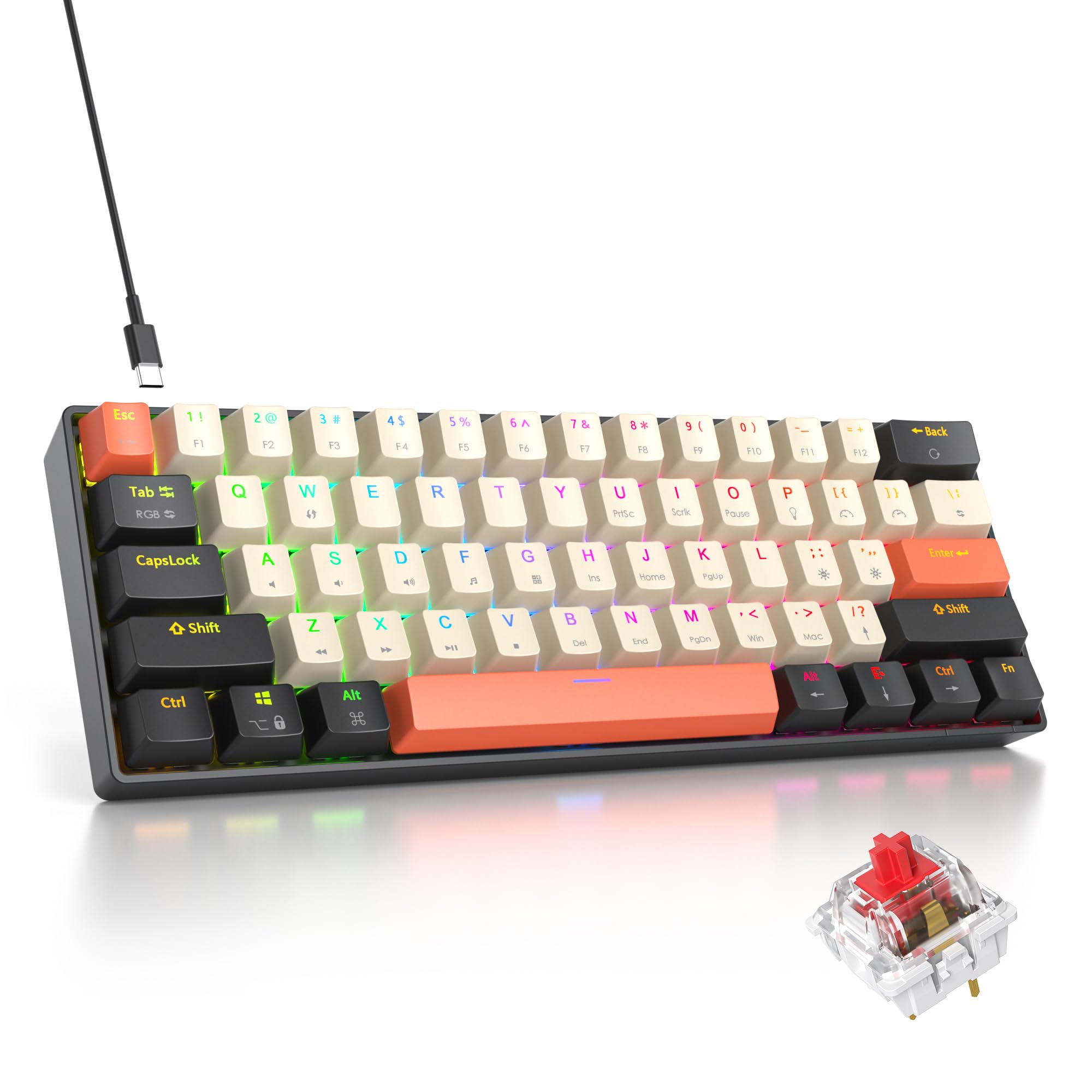 Amazon.com: iRoboosta Orange Mechanical Gaming Keyboard 60 Percent, Red ...