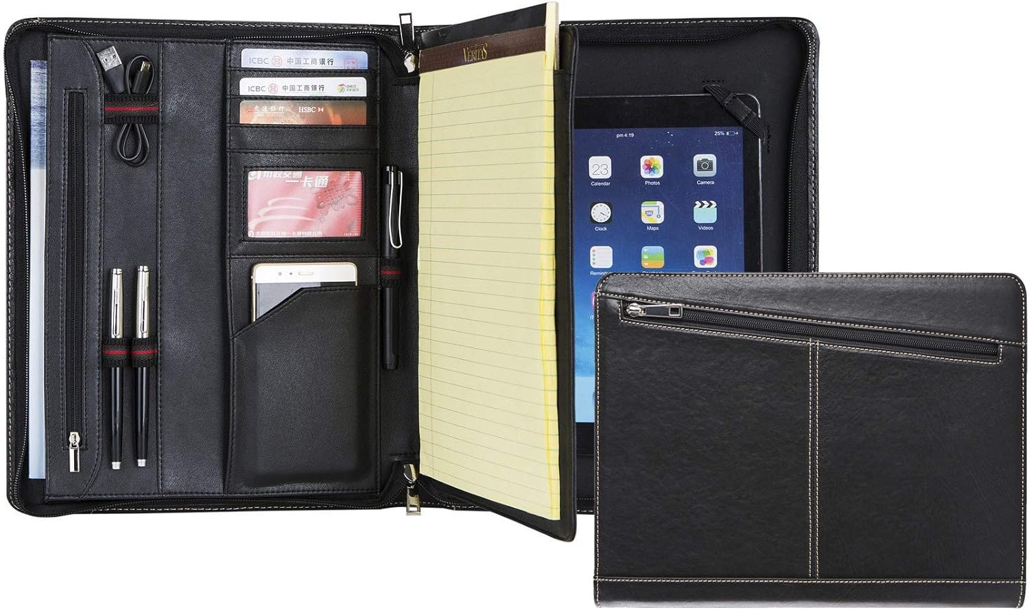 Amazon.com : Professional Slim Padfolio Organizer Genuine Leather ...
