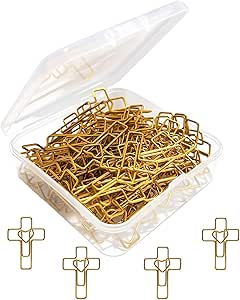 Amazon.com : 60PCS Gold Heart Cross Paper Clips - Bible Study Supplies ...