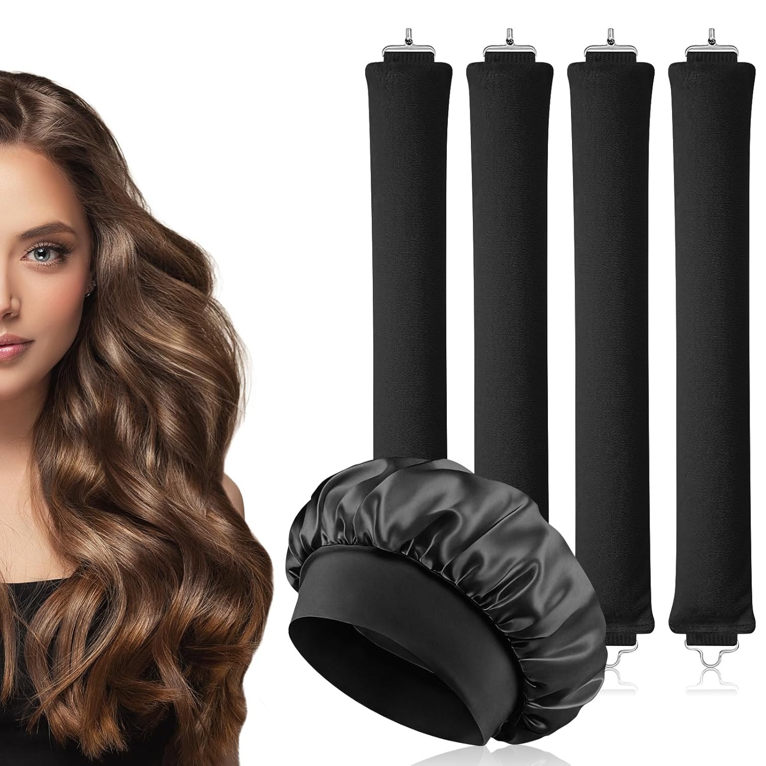Amazon.com : Heatless Hair Curler, 4PCS Heatless Curling Rod with Satin ...