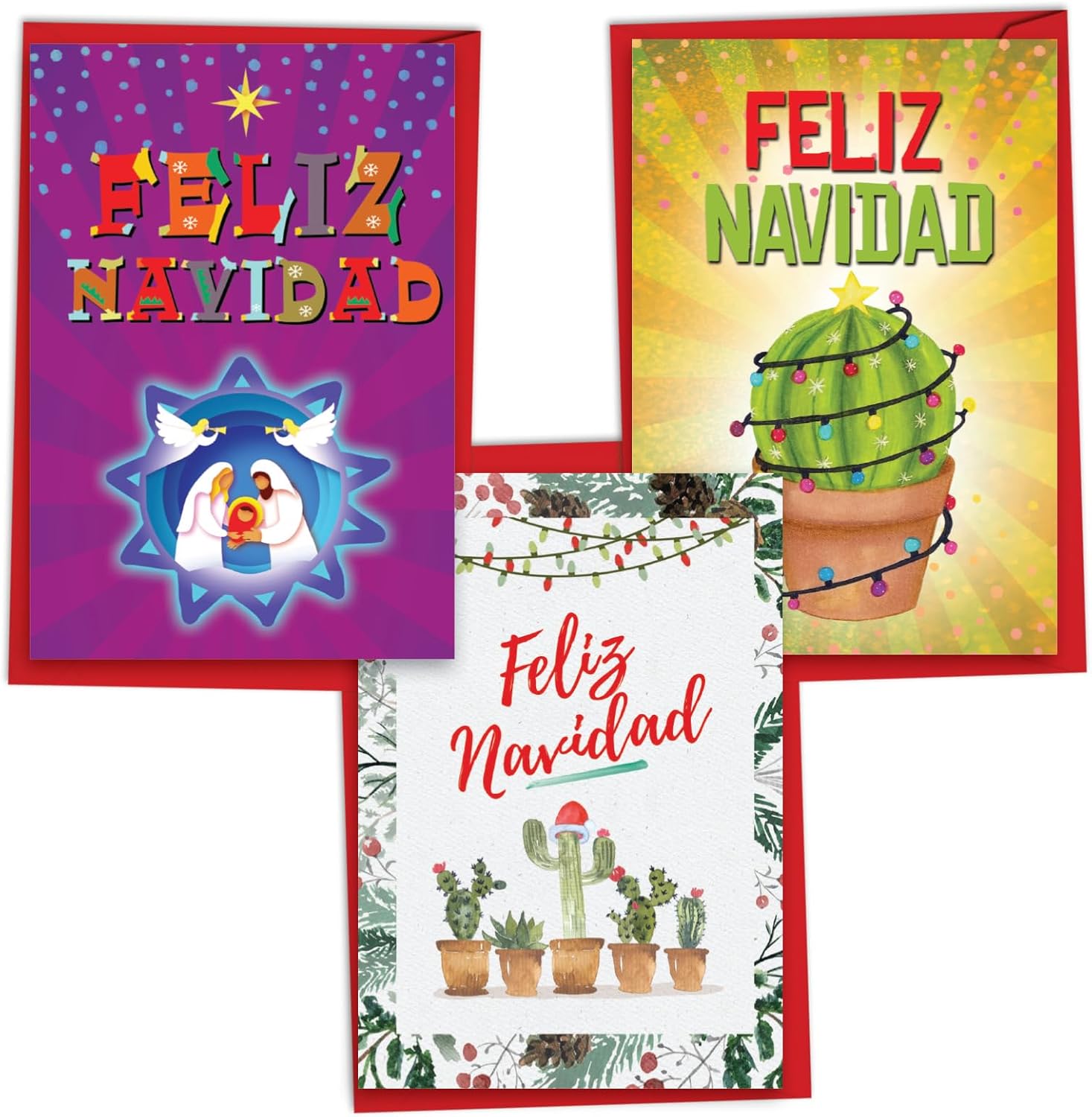 NobleWorks Assortment Pack of 3 Spanish Christmas Greeting Cards with ...