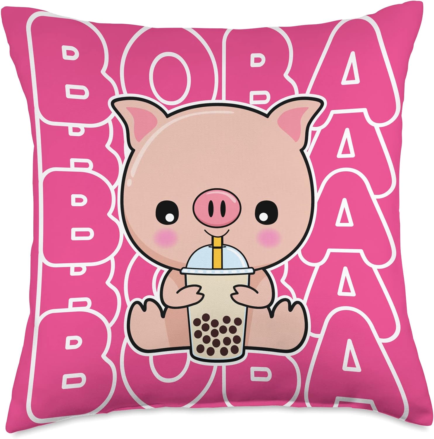 Amazon.com: Kawaii Boba Bubble Milk Tea Cute Pig Kids Teens Girls Throw ...