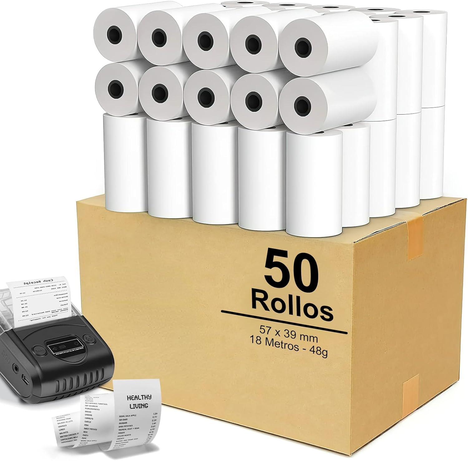 50 Rollos Térmico 57x40 mm Miniprinter,Recibo de Venta Impresora 58 mm ...
