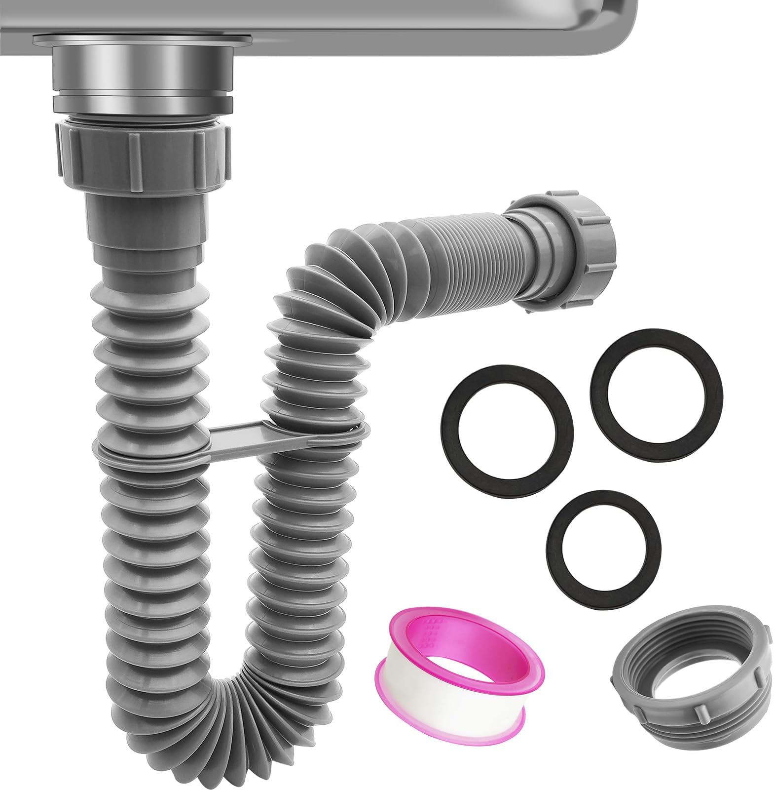 Flexible Sink Drain Pipe 1 1/2" 1 1/4" Sink P Trap (1 1/4 to 1 1/2 Sink ...