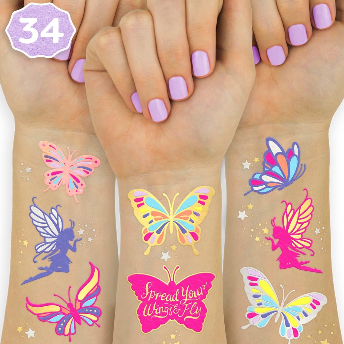 Amazon.com : CHARLENT Luminous Butterfly Tattoos for Kids - 14 Sheets ...