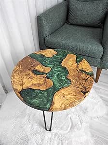 Amazon.com: Large Indoor Epoxy Round Table Green River Table Resin ...
