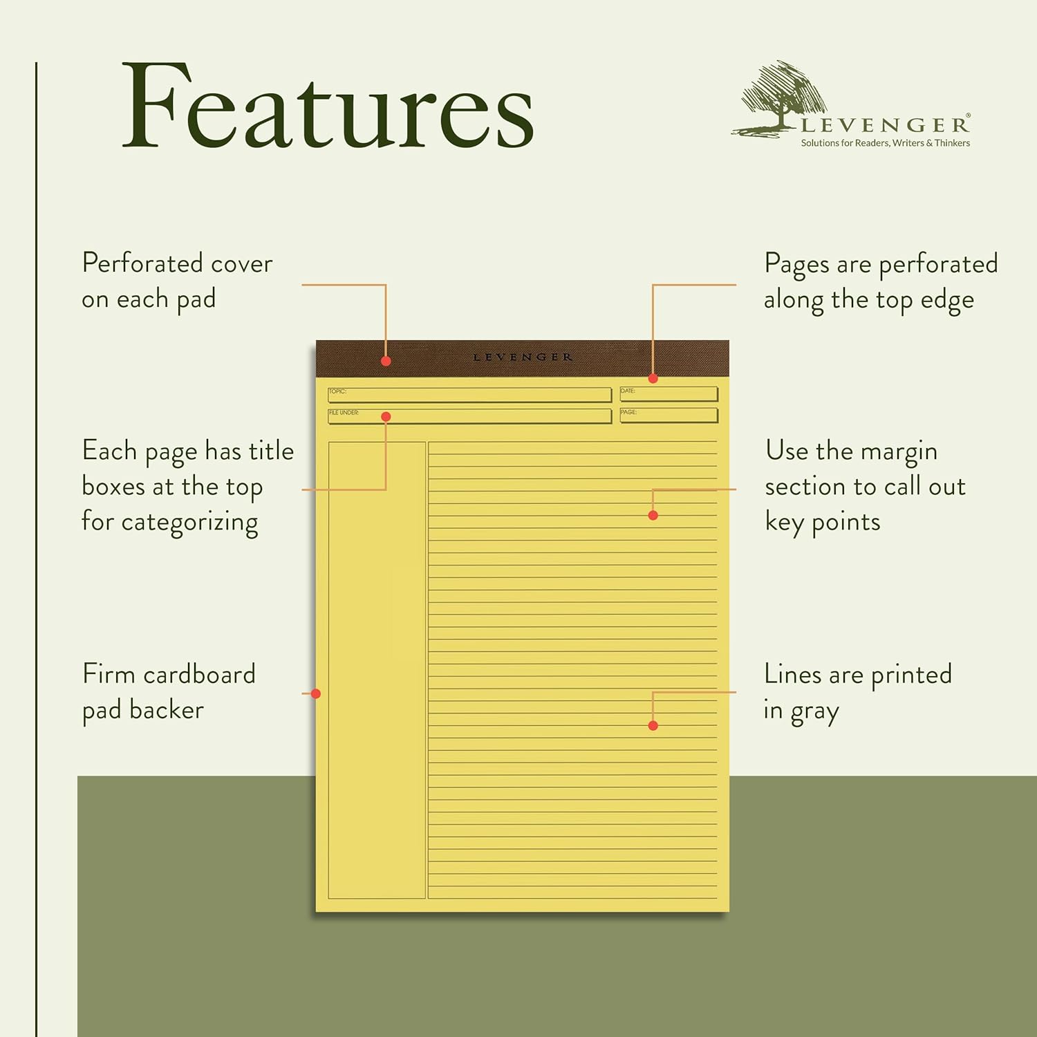 Levenger Freeleaf Yellow Annotation Ruled Letter Pads - Set of 5 in ...