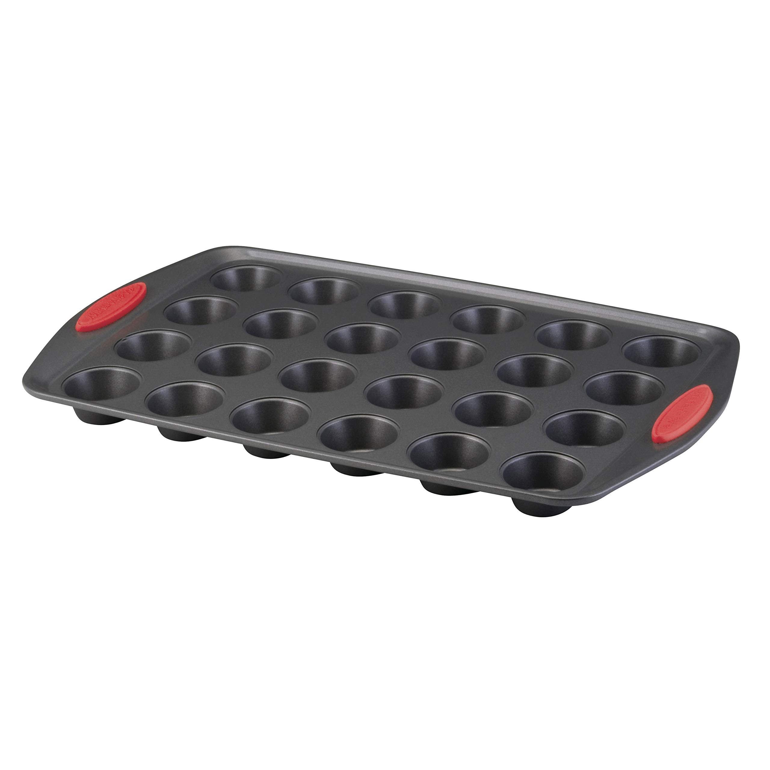 Rachael Ray 24-Cup Oven Lovin’ Mini Steel Muffin Pan, Red Grips
