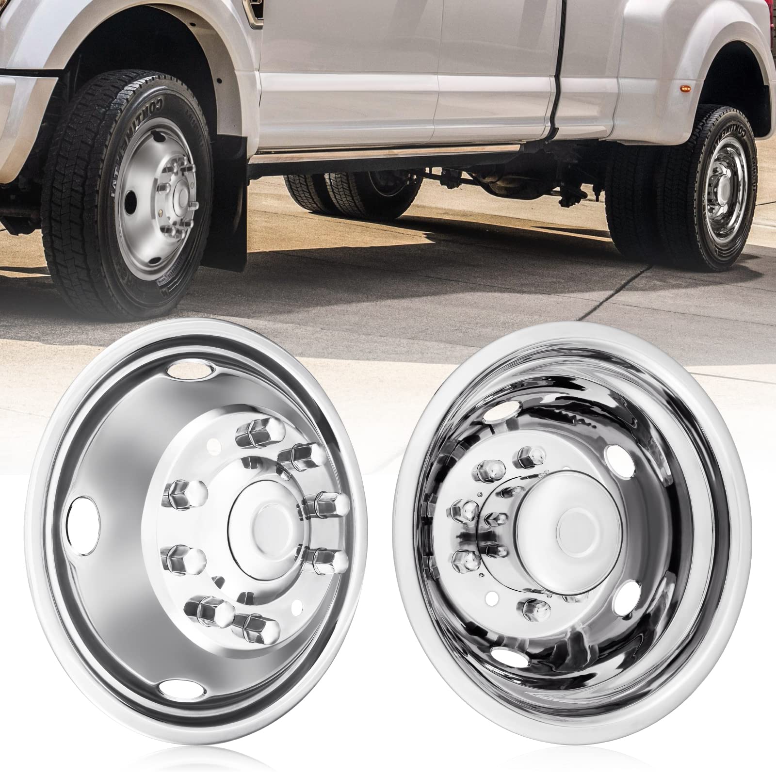 VMBQRTI 19.5" 10 Lug Stainless Steel Wheel Simulators Hubcap Kit Set of ...