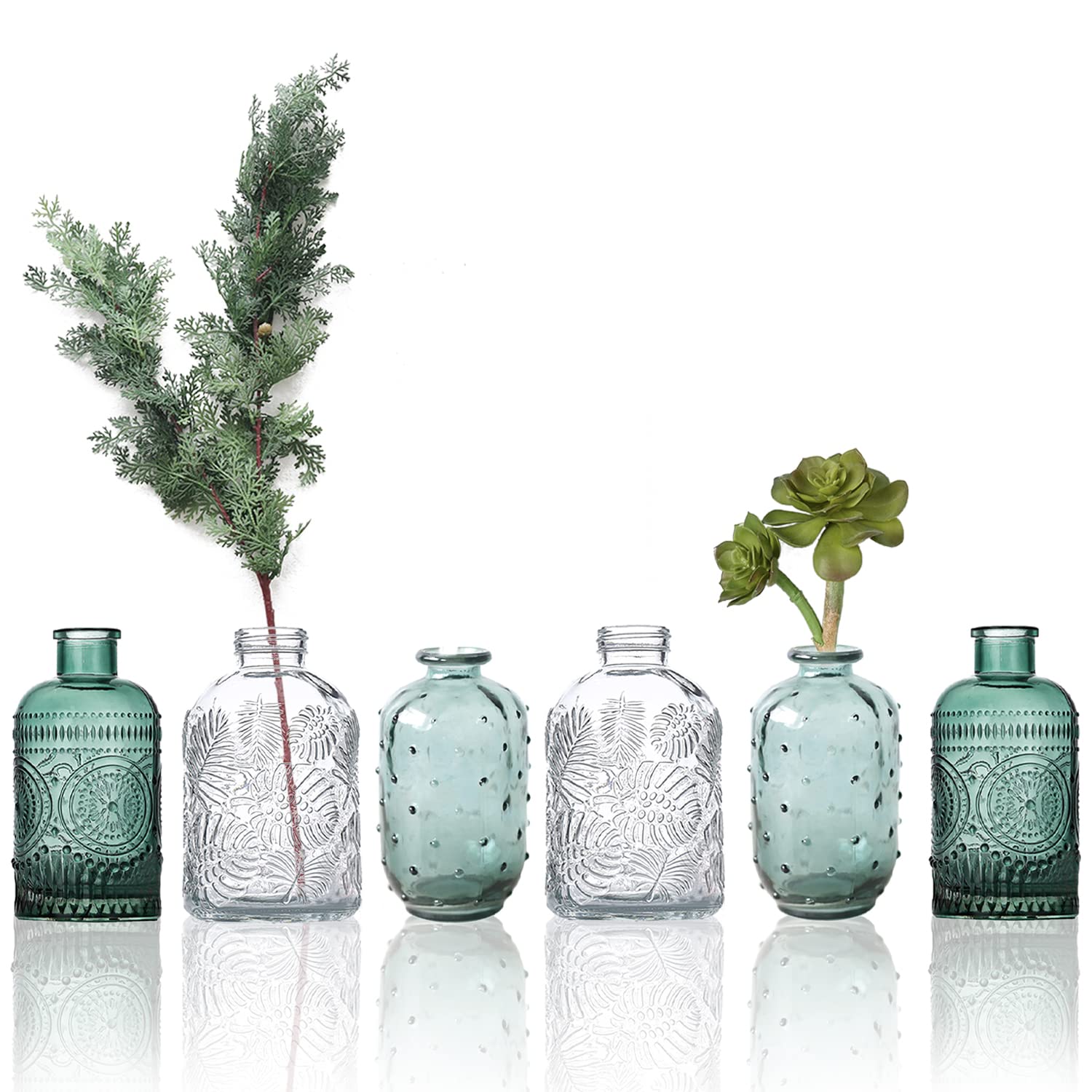 Amazon.com: Rinlong Green Vase Set of 6 Small Glass Vase Bud Vases for ...