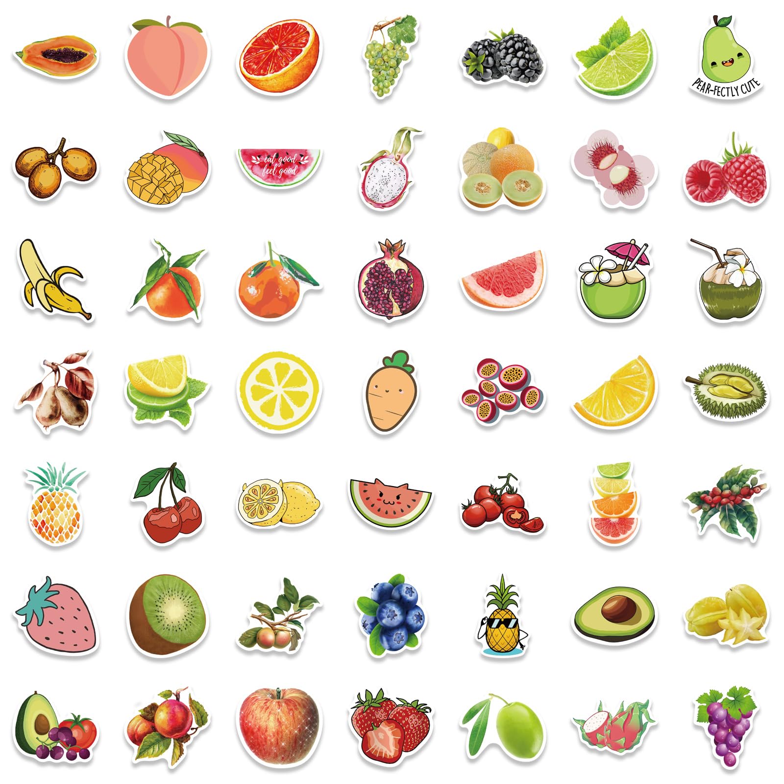 Snapklik.com : 100pcs Fruit Stickers, Repeating Waterproof Vinyl ...
