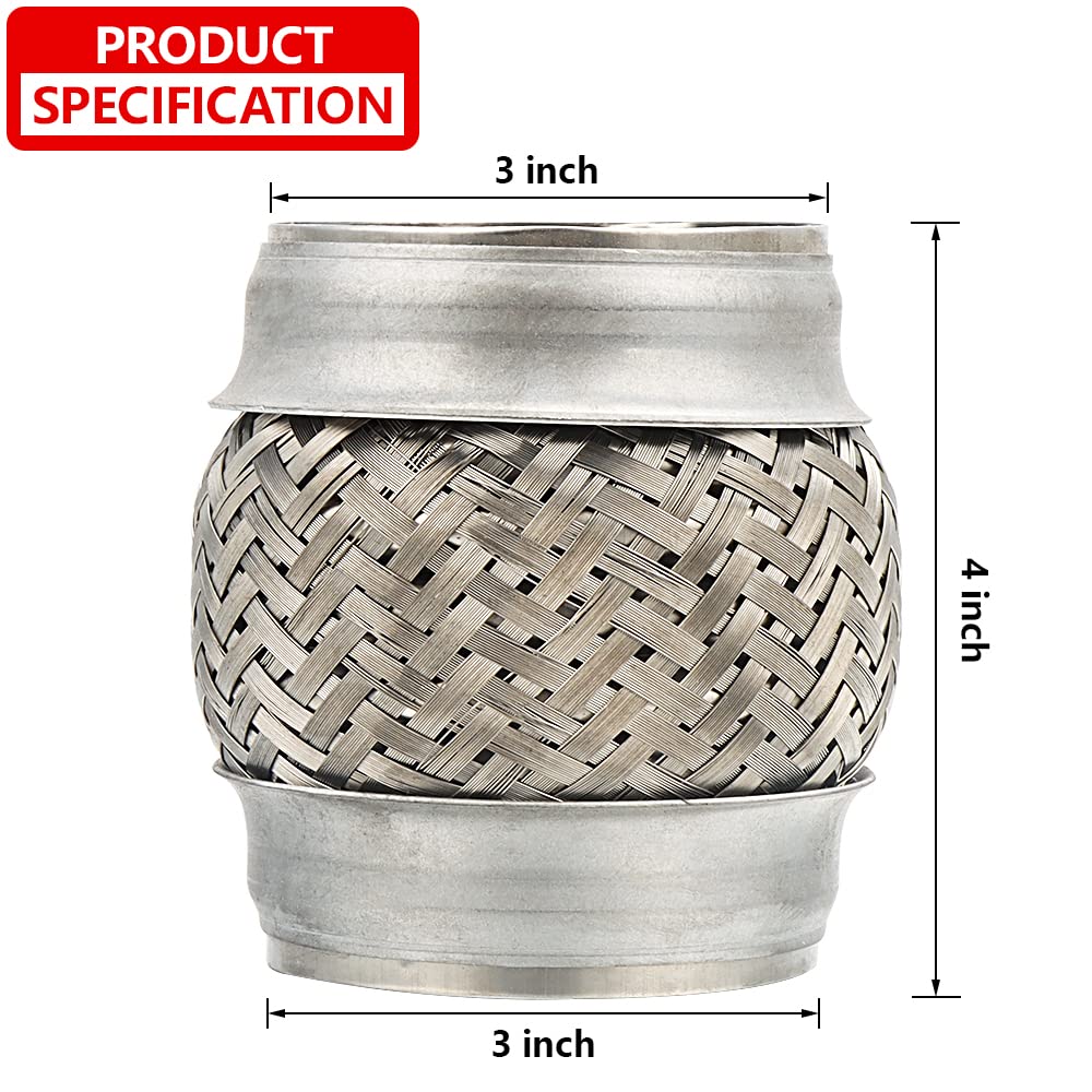 Snapklik.com : Exhaust Flex Pipe, 3x 4Stainless Steel Heavy Duty ...