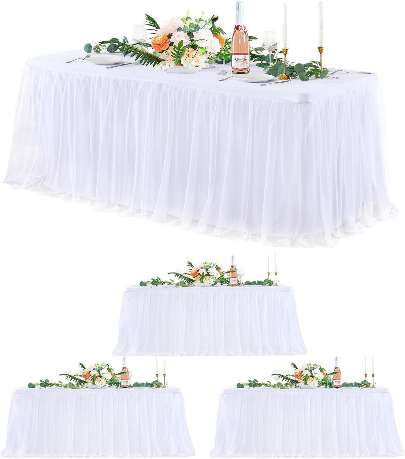 Amazon.com: 4 Pack White Tulle Tablecloths for 6 Foot Rectangular ...