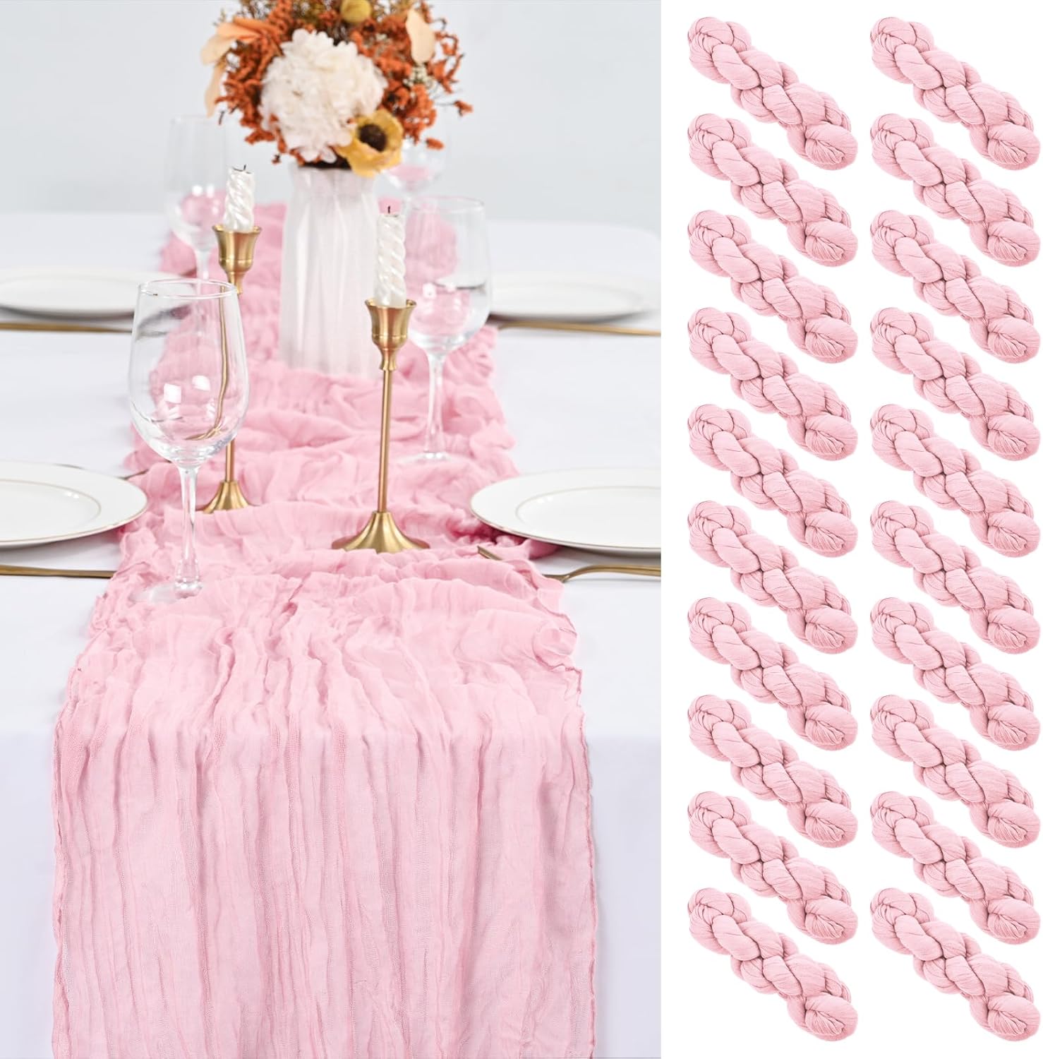 Amazon.com: 20 Pack Pink Table Runner 10Ft Cheesecloth Table Runner ...