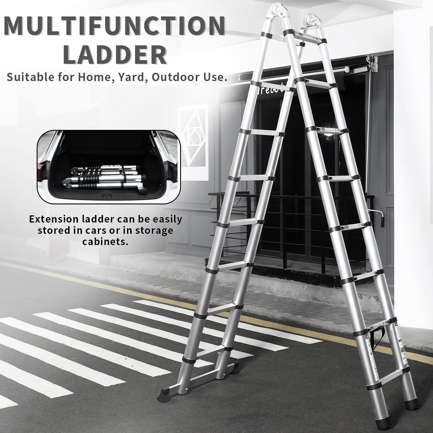 Snapklik.com : Telescoping Ladder, 16.5FT Aluminum Extension Ladder, A ...