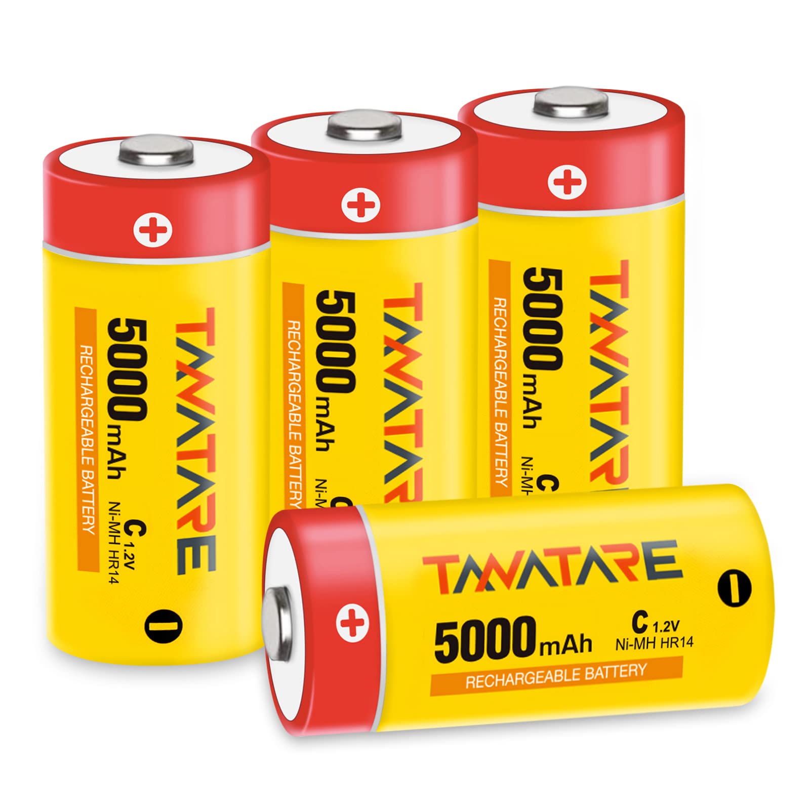 Tanatare 4 Pack Rechargeable C Batteries 5000 mAh 1.2V Low Self ...