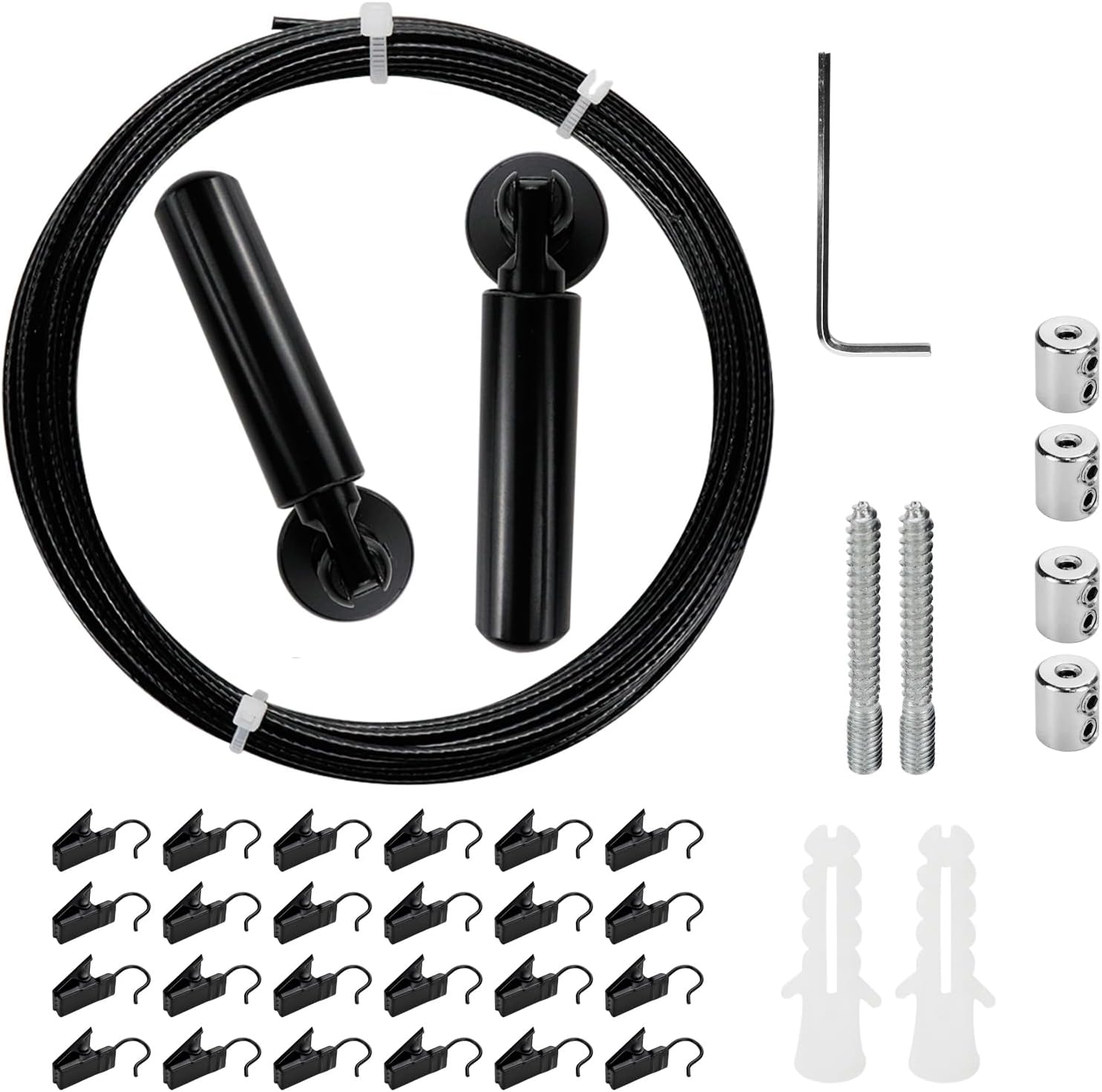 Amazon.com: Wealrit Wall Mount Curtain Wire Rod Set with 24 Hanging ...