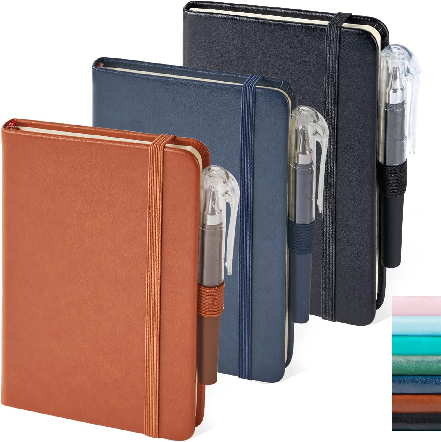 3 Pack Pocket Notebook Journals, Mini Small Leather Lined Journal ...