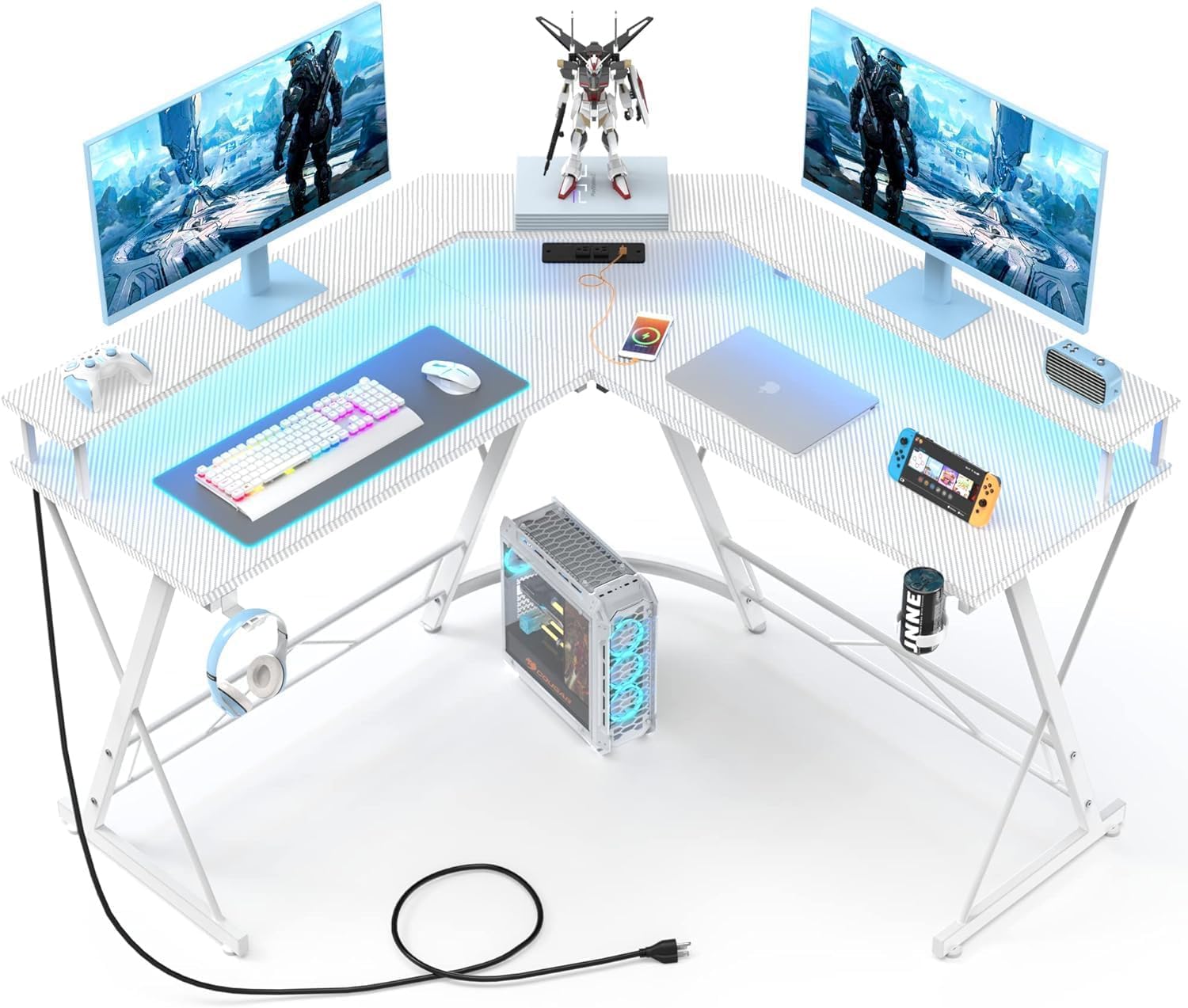 Buy Chulovs L-Shaped Gaming Desk 50.4” with LED Strip & Power Outlets ...