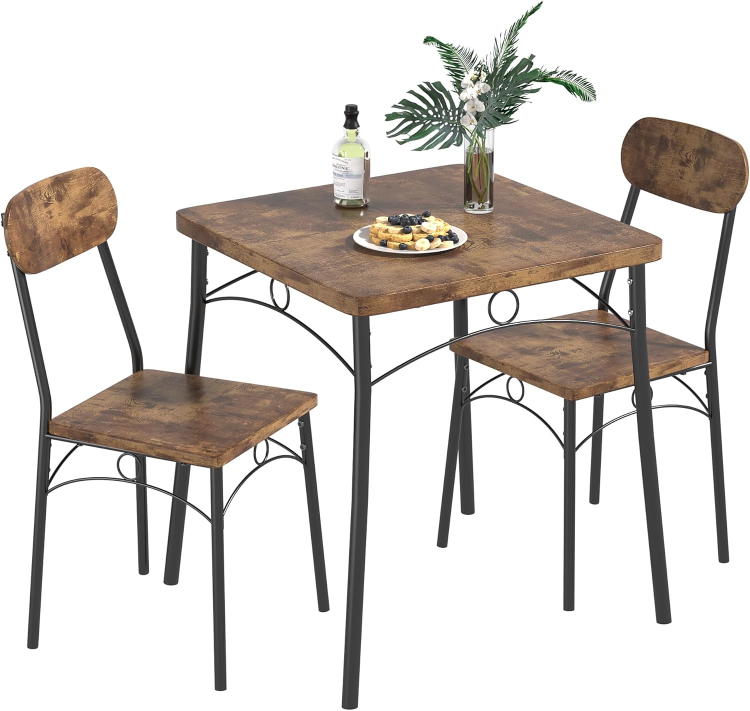 Amazon.com - VECELO Small Dining Table Set for 2, Metal and Wood Square ...