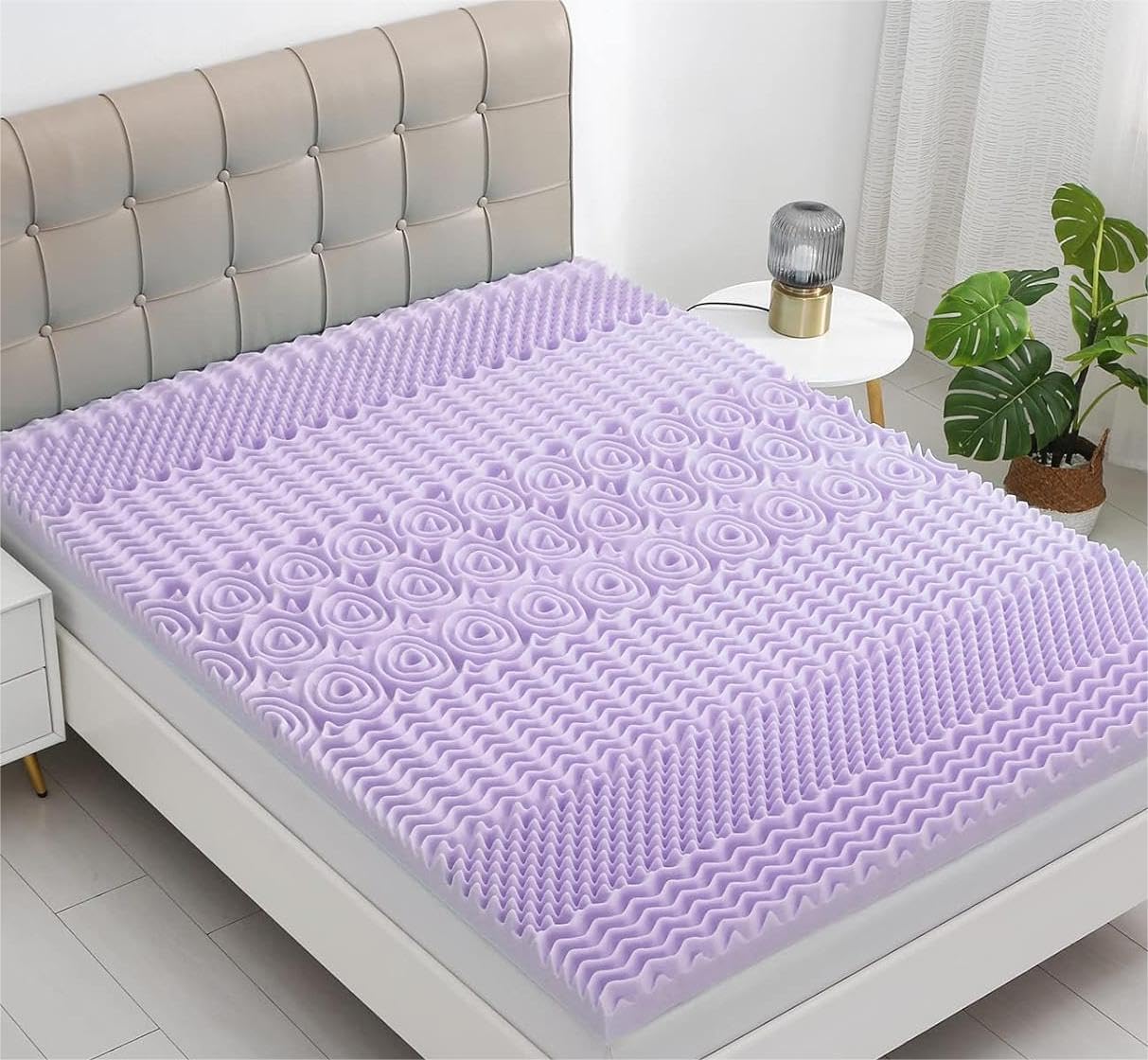 YUGYVOB 2 Inch Mattress Topper Queen, 7 Zone Lavender Infusion Foam ...