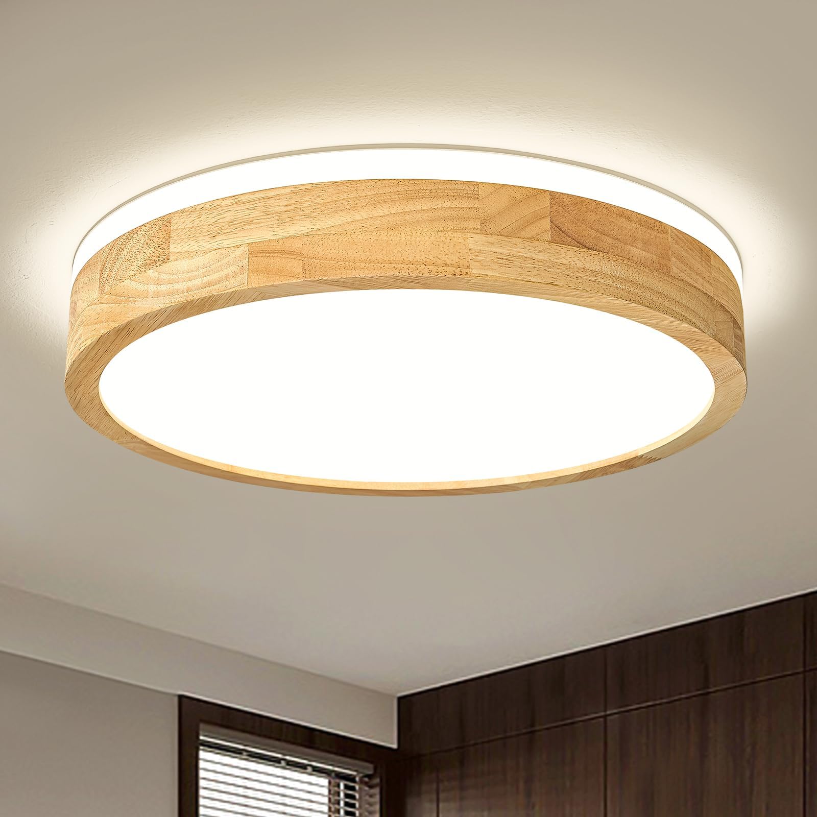 Pevfah Modern Dimmable Wood Flush Mount Ceiling Light, 2700K-6000K 5CCT ...