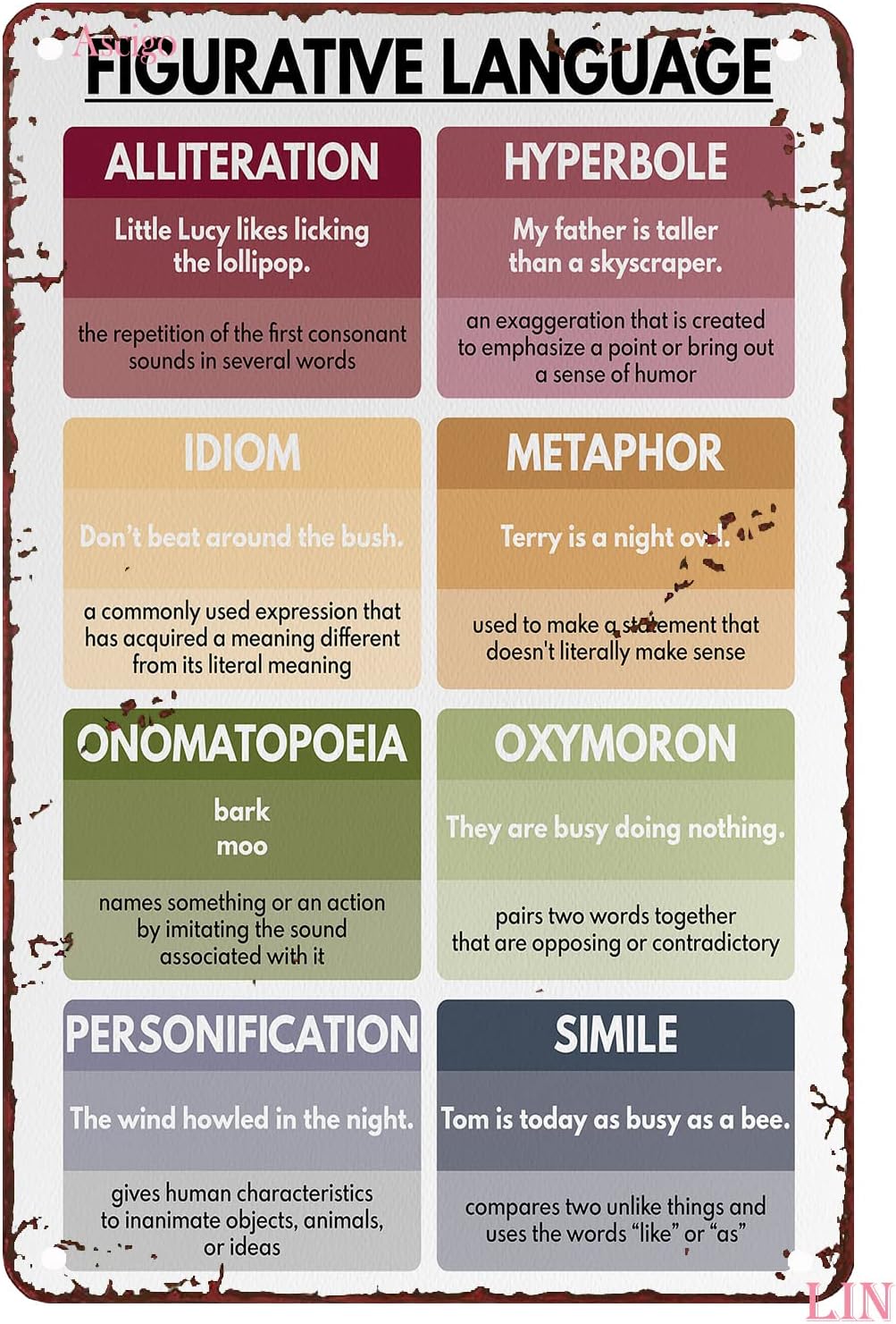 Amazon.com: Education Wall Decor Figurative Language Poster English ...