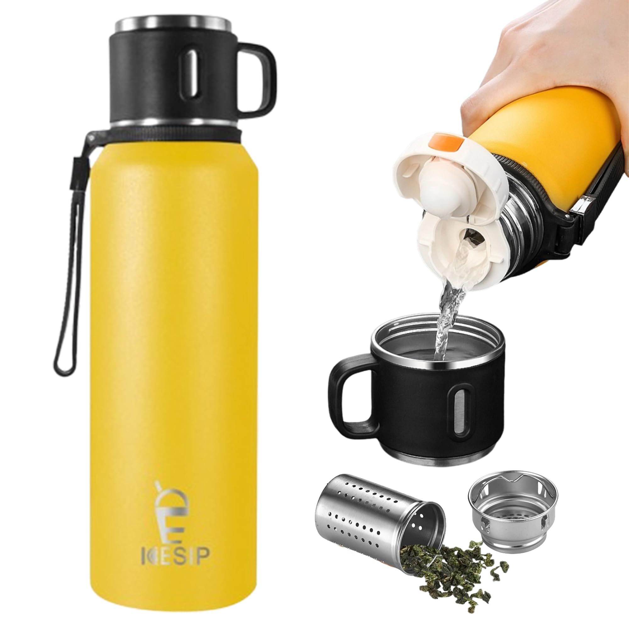 Amazon.com: Icesip Stainless Steel Insulated Bottle, 33oz with cup ...