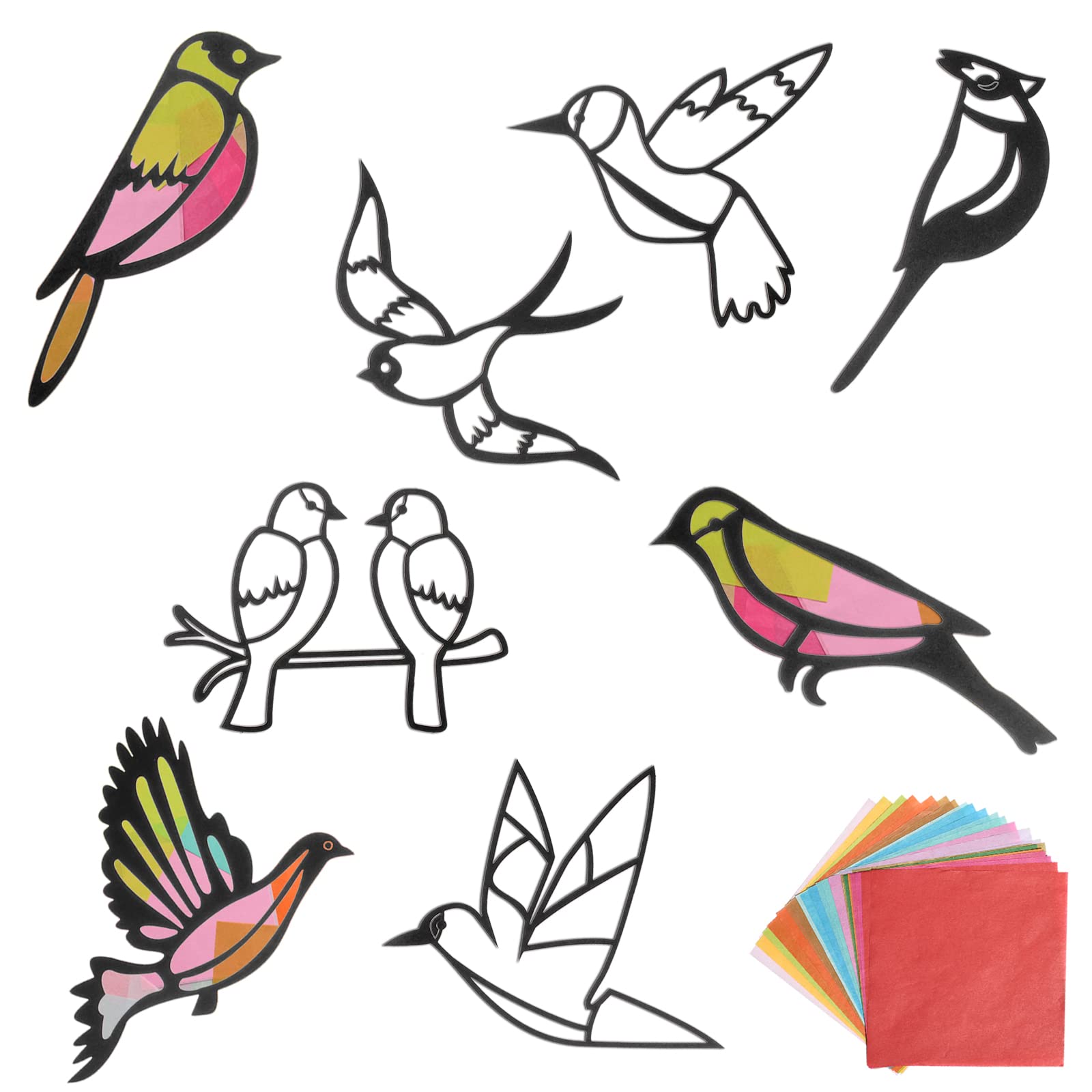 Buy 24Pcs Bird Paper Suncatcher for Kids, Stained Glass Effect Birds ...