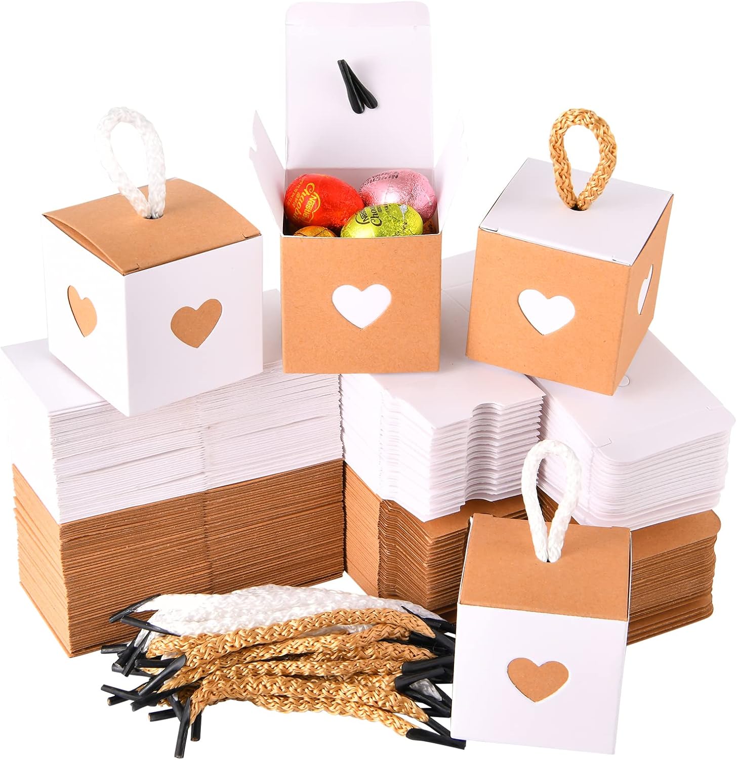 Amazon.com: KaGrbves 100 Packs Small White & Brown Heart Design Gift ...