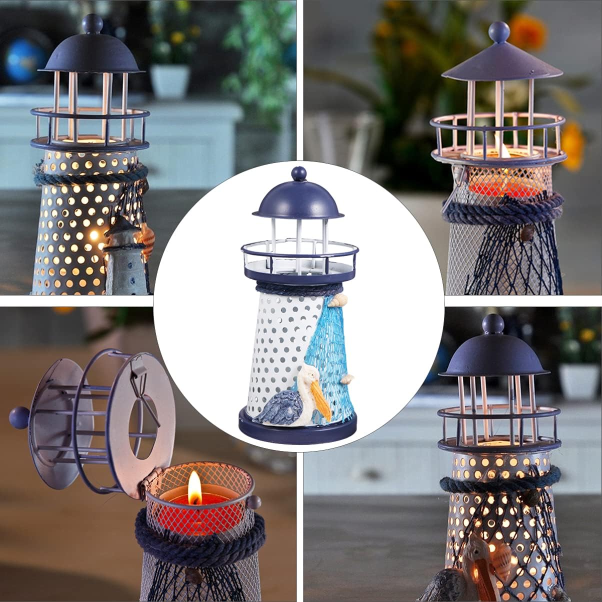 Buy IMIKEYA Metal Lighthouse Tealight Candle Holder Mediterranean ...