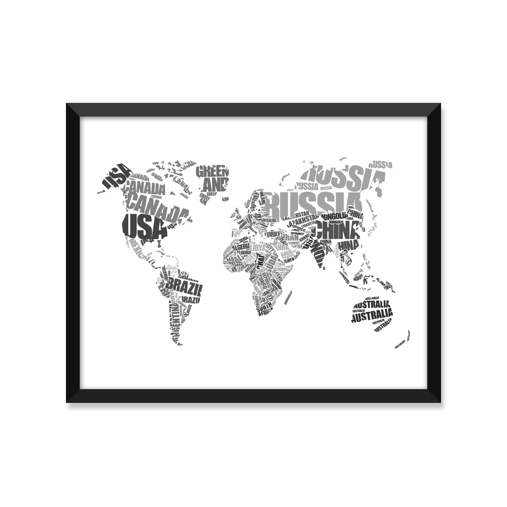Amazon.com: Serif Design Studios World Map Typography - Grayscale ...