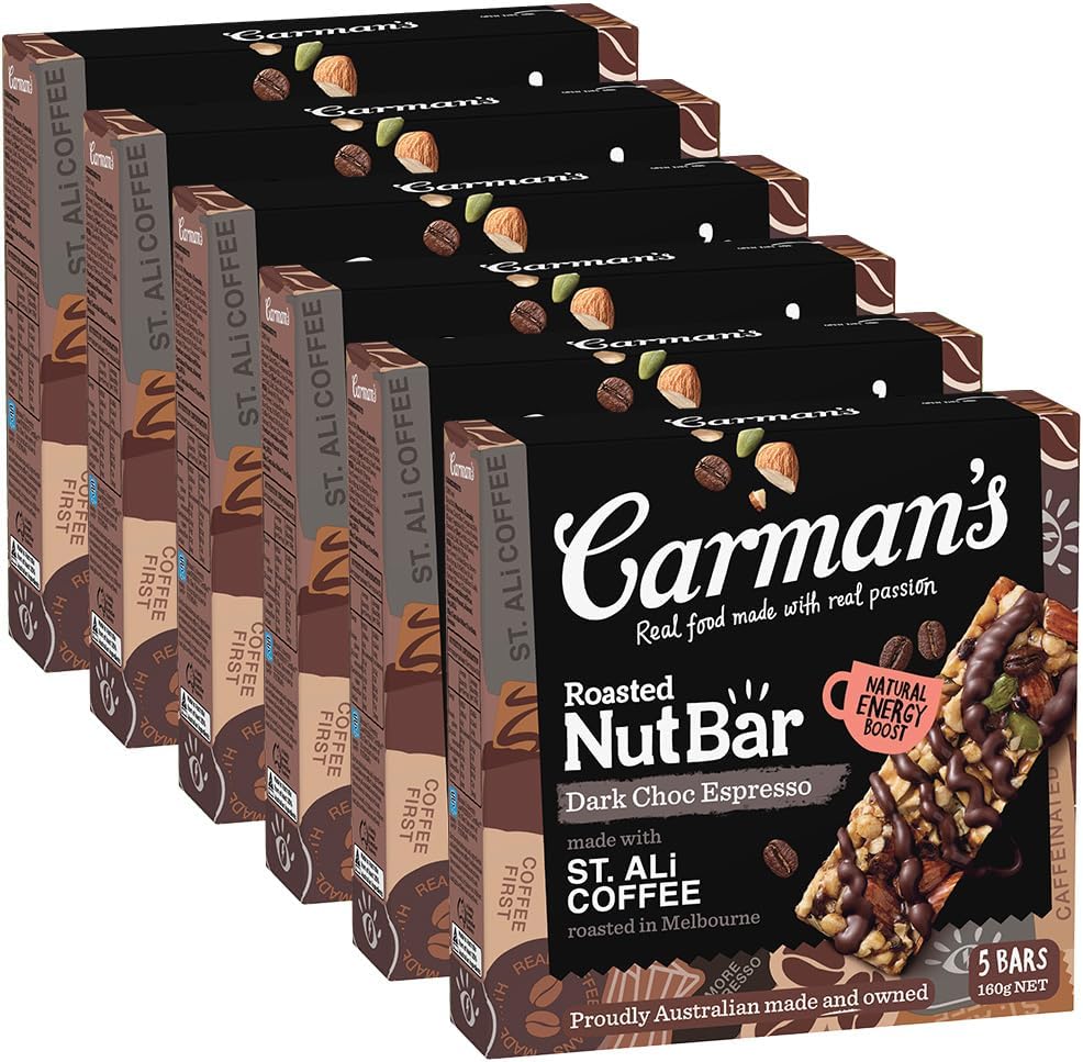 Carman's Nut Bars Dark Choc Espresso Gluten Free 6x160g (Pack of 30 ...