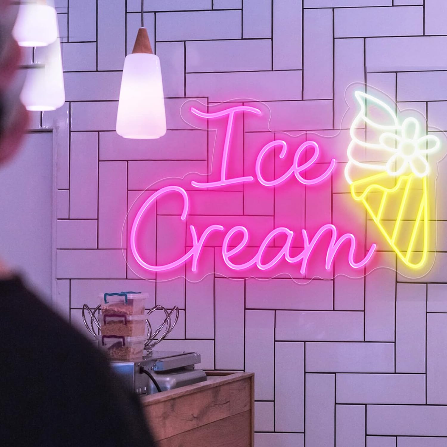Fomzze Letrero de neón de cocina de helado, letreros estéticos de luz ...