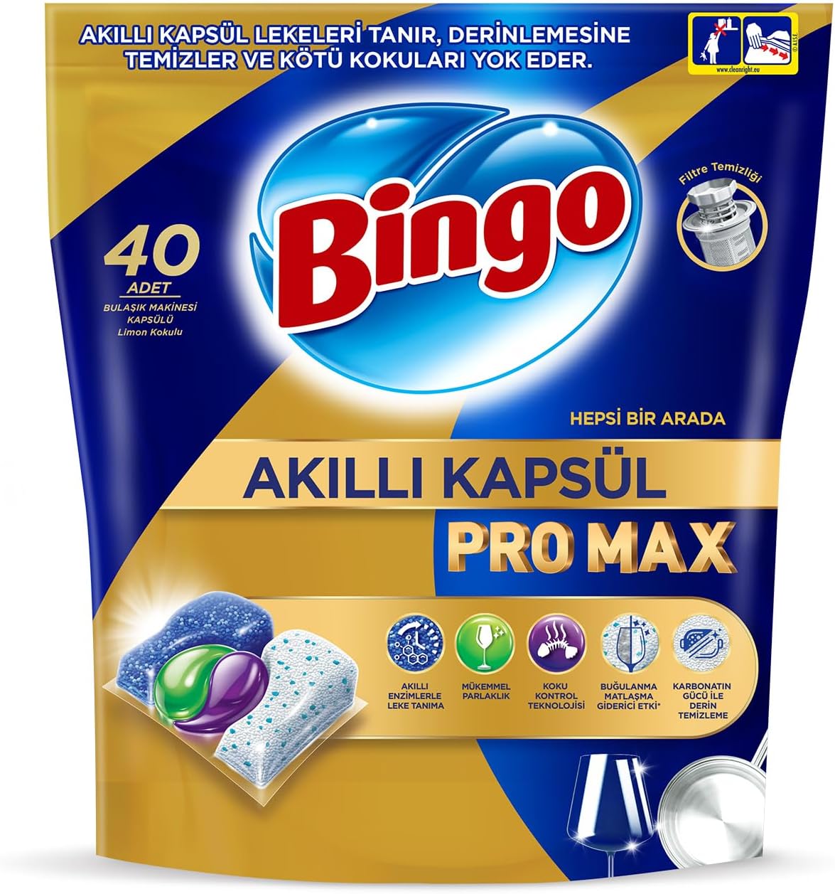 Bingo Akıllı Kapsül Pro Max Bulaşık Makinesi Deterjanı Tableti 40'lı ...