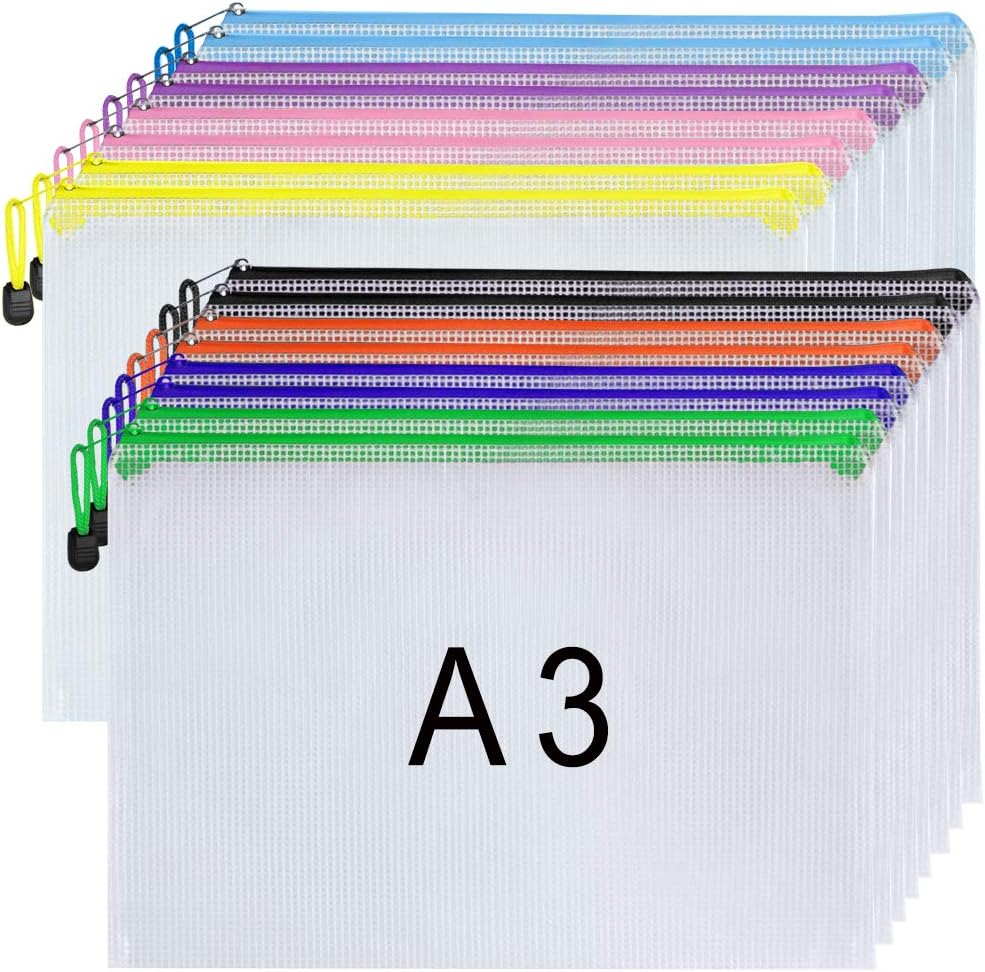 A3 Plastic Wallets, 16PCS A3 Zip Lock Bags Document File Folders Mesh ...