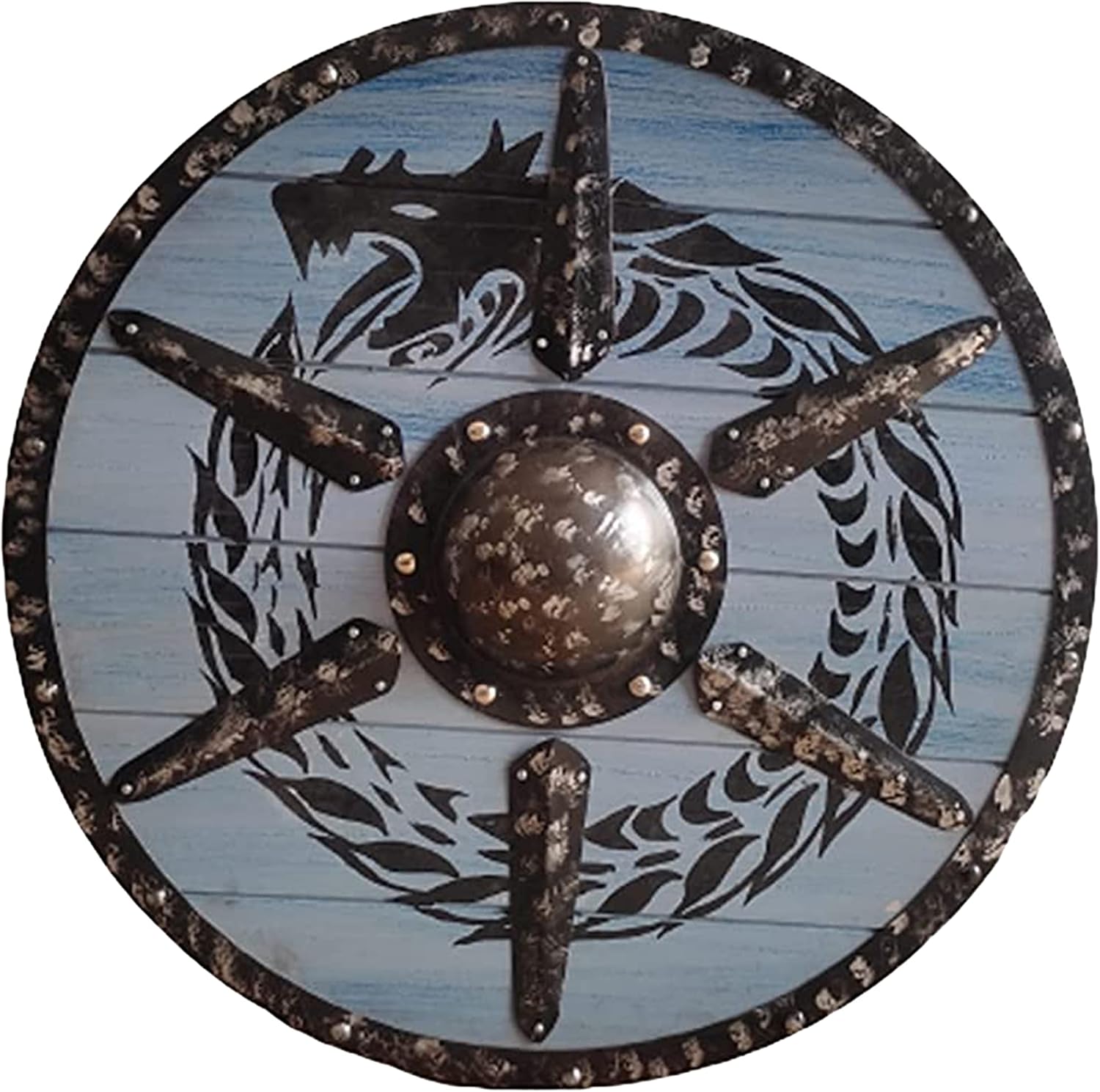 Amazon.com: Shield for Home & Office Wall Decoration Round Wood & Steel ...