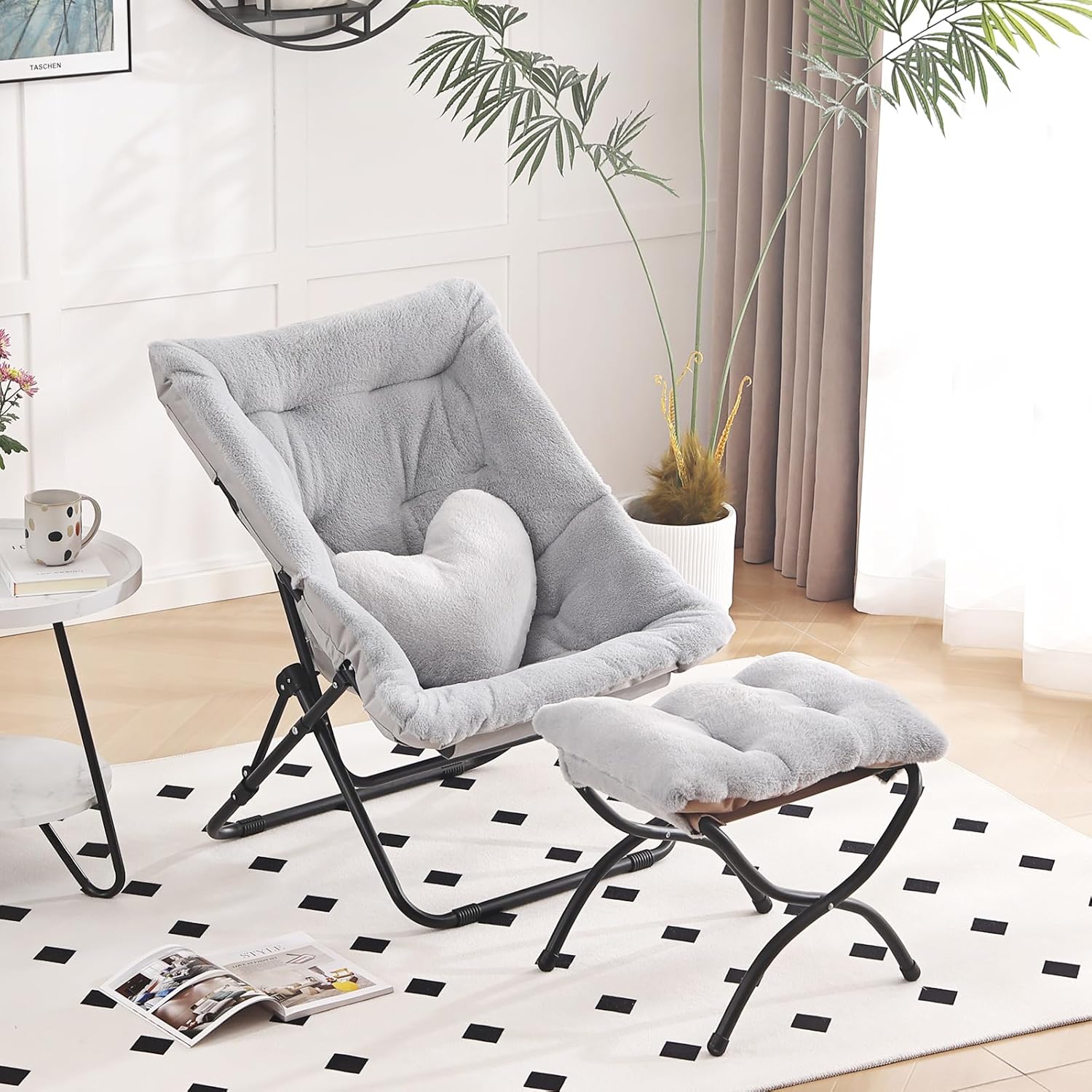 Amazon.com: HomEastlly Comfy Saucer Chair with Ottoman, Oversized ...