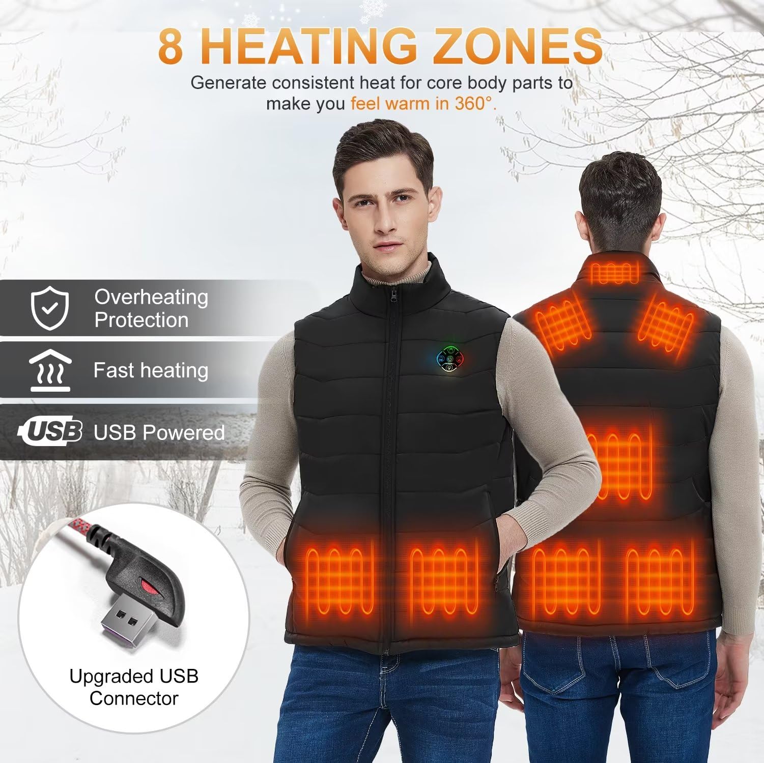 Snapklik.com : KOVNLO Heated Vest For Men, Upgraded 5 IN 1 Smart Controller