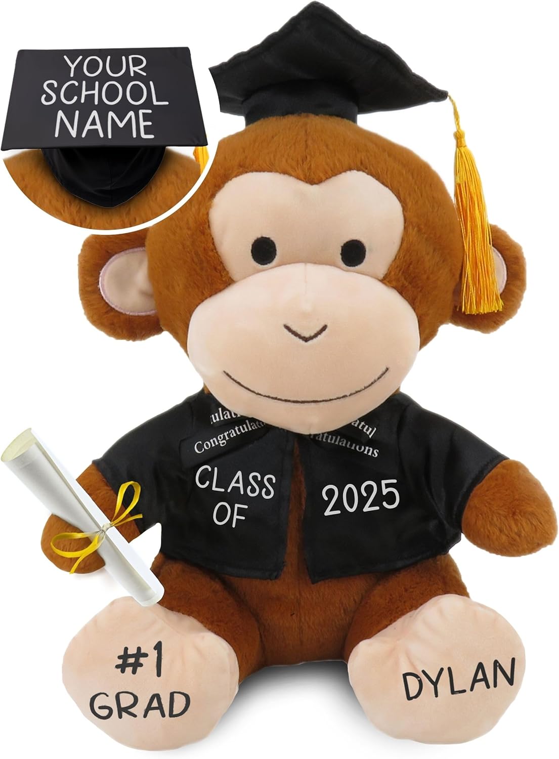 Amazon.com: Personalized Graduation Teddy Bear Monkey Gift 2025 for Her ...