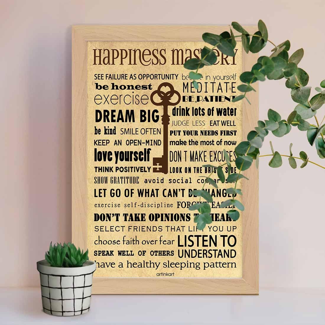 ArtinKart- Happiness Framed Poster, Motivational Quotes Wall Frames ...