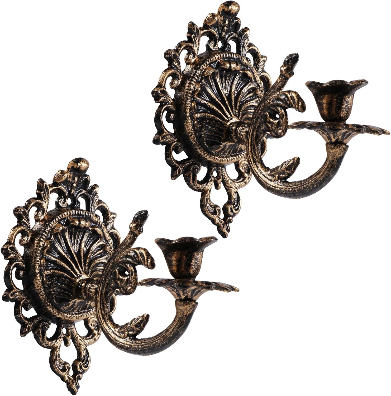 Amazon.com: Polifish Antique Gold Wall Candle Holder Set of 2, Vintage ...