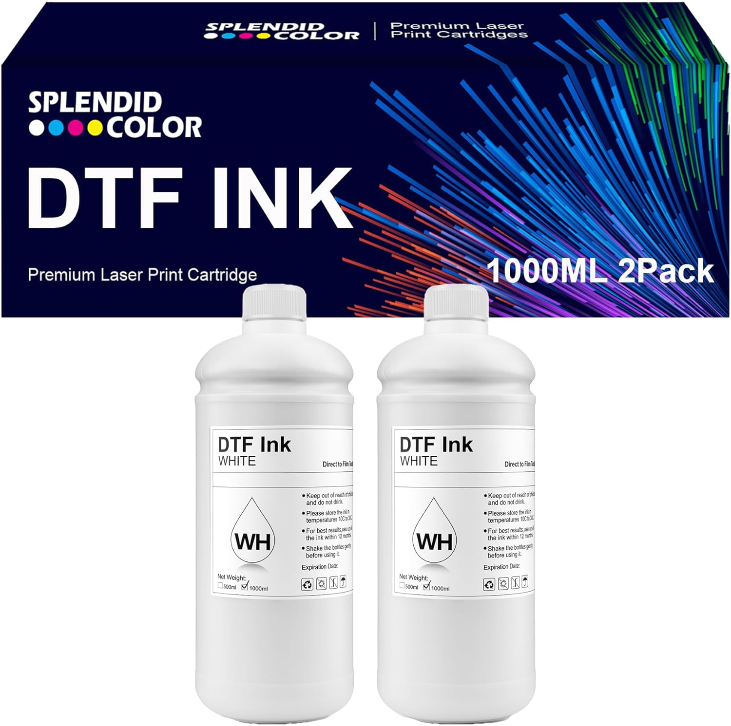 Amazon.com: Splendidcolor DTF Ink 2PK 1000ML DTF White Ink Premium DTF Ink Water Base Digital ...