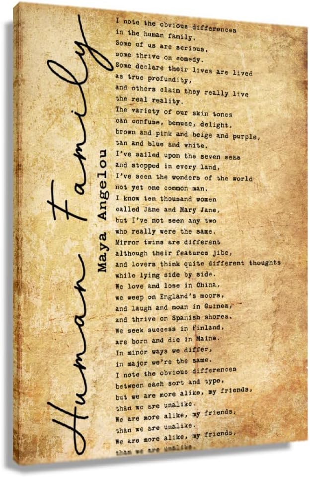 Amazon.com: Human Family Poem Maya Angelou Posters for Home Wall Decor ...