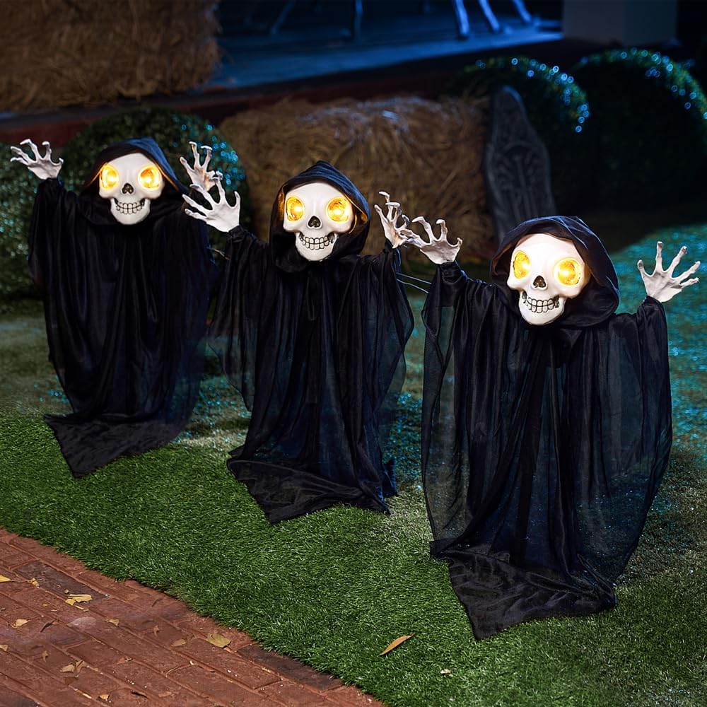 Amazon.com: JOYIN 3 Pcs Halloween Decorations Outdoor LED Grim Reaper ...