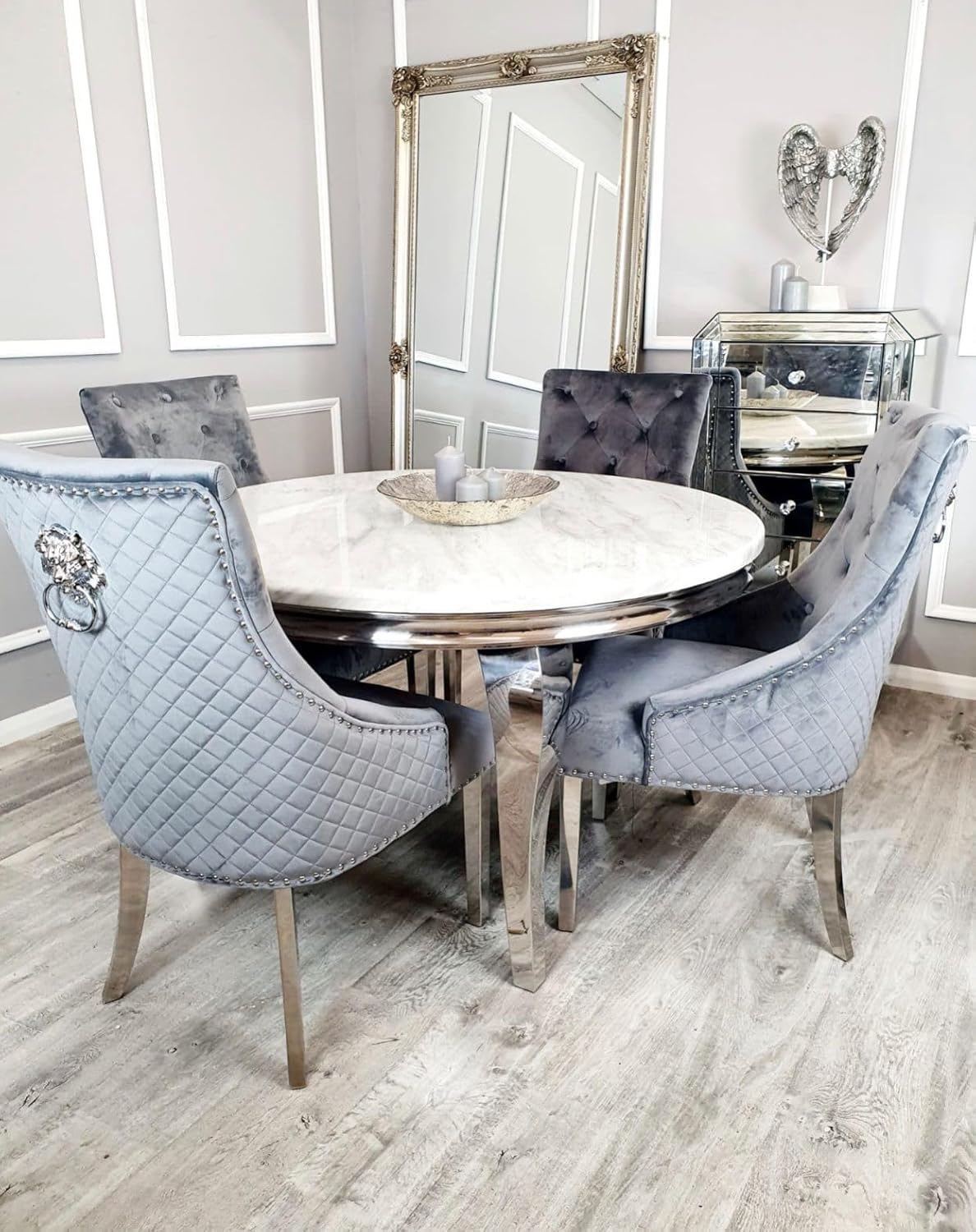 LOUIS ROUND MARBLE DINING TABLE WITH CHAIRS SET- 130CM HEAVY LOUS ...